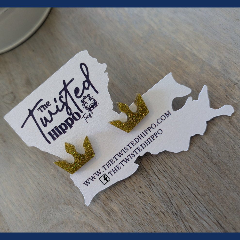 Gold Glitter Crown Stud Acrylic Earrings | Princess Studs – The Twisted ...